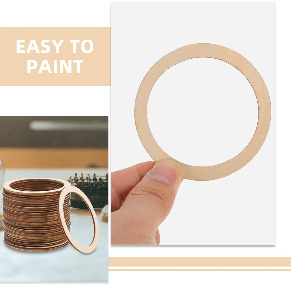 50 Pcs Wooden Accessories Craft Supplies Unfinished Macrame Rings ...