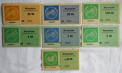 6 Banknoten 0,10 bis 100 Mark DDR LPG Geld "Gemeinsamer Weg" Haßleben ...