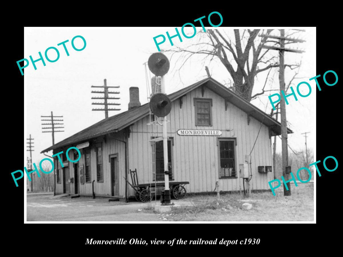 OLD POSTCARD SIZE PHOTO OF MONROEVILLE OHIO THE RAILROAD DEPOT STATION ...