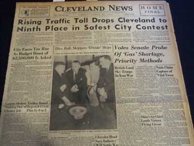 1941 AUGUST 26 CLEVELAND NEWS NEWSPAPER - NINTH PLACE AS SAFEST CITY ...
