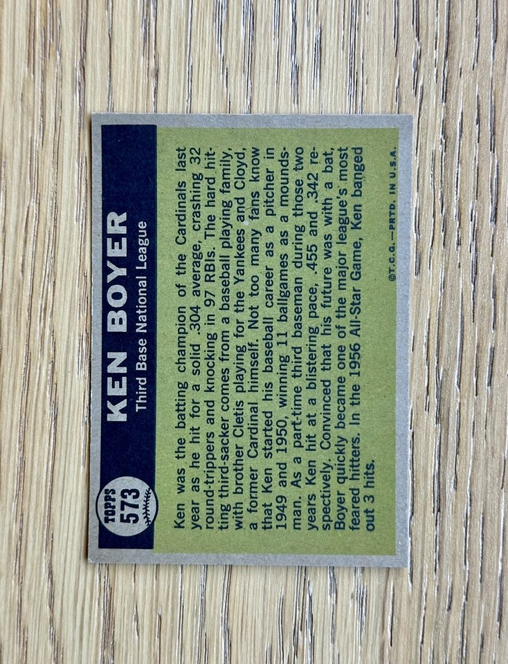 1961 Topps #573 Ken Boyer All-Star Excellent Condition - BEAUTY! | eBay