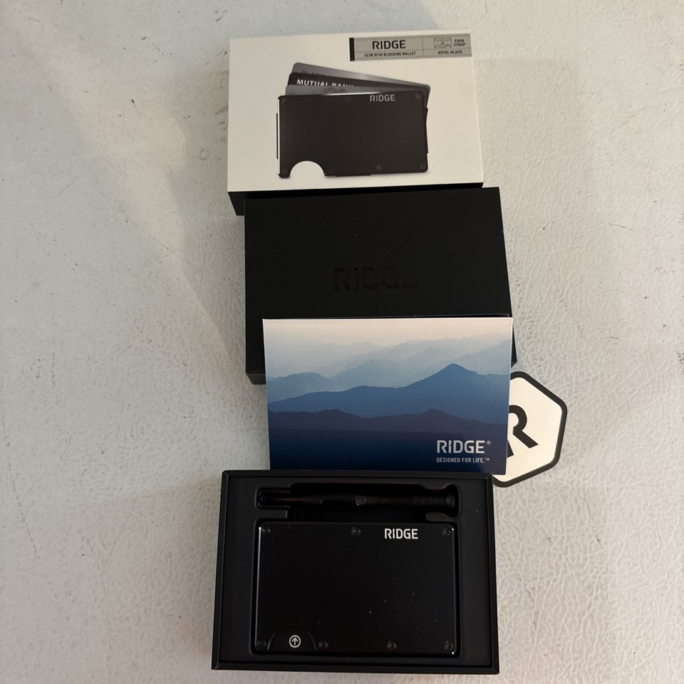 The Ridge RFID Blocking Men's Wallet Cash Strap Royal Black OPEN BOX ...