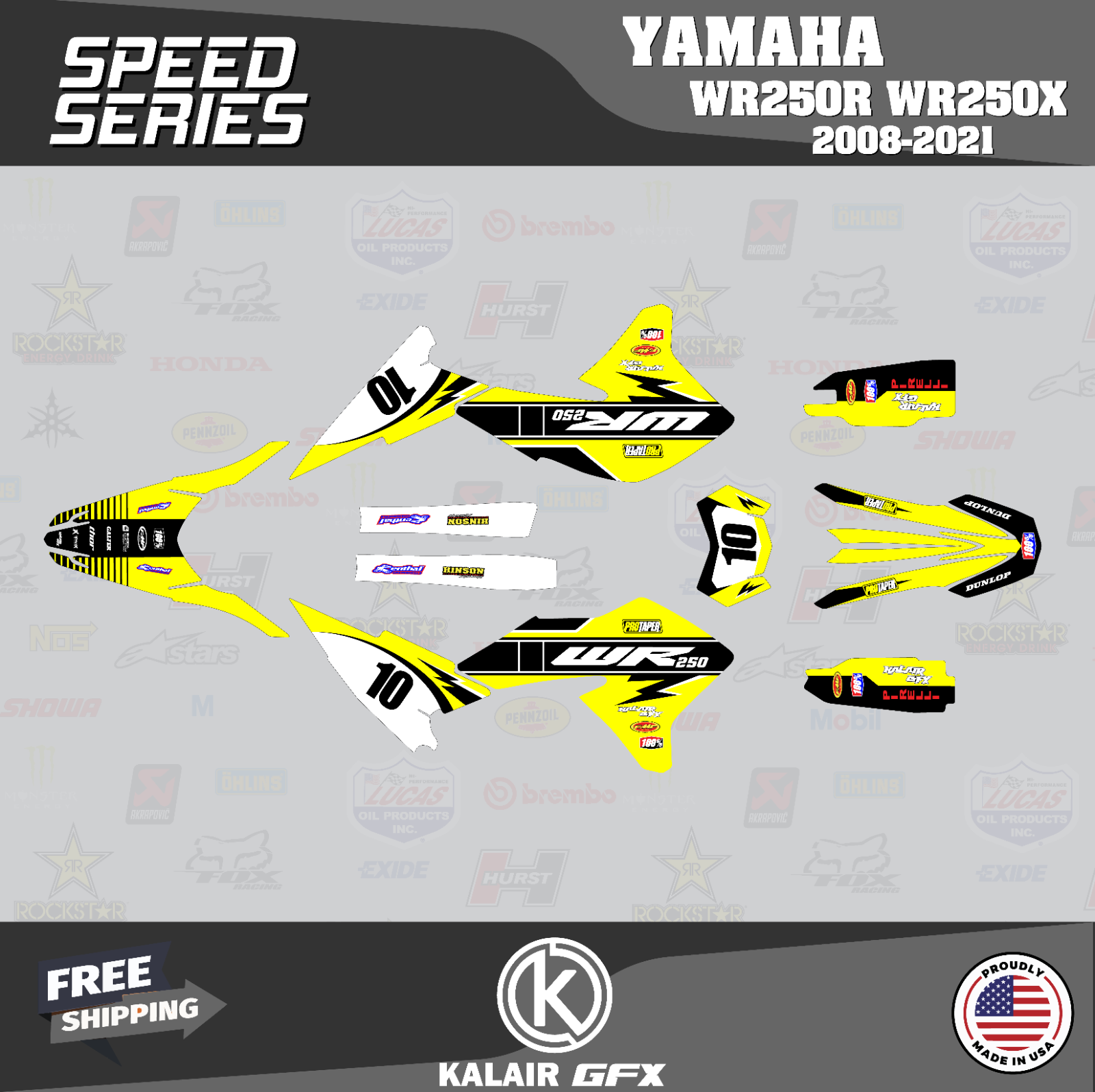 Graphics Kit for YAMAHA WR250X WR250R (2008-2021) Speed Series - Yellow ...