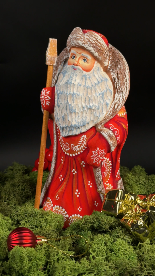 Russian Santa Wooden Figurine 9" | Hand Carved Ded Moroz Christmas ...