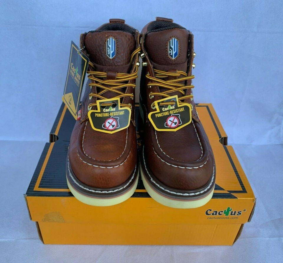 NEW - Cactus Work Boots 6061M Brown 6" Moc Toe Real Leather Puncture ...