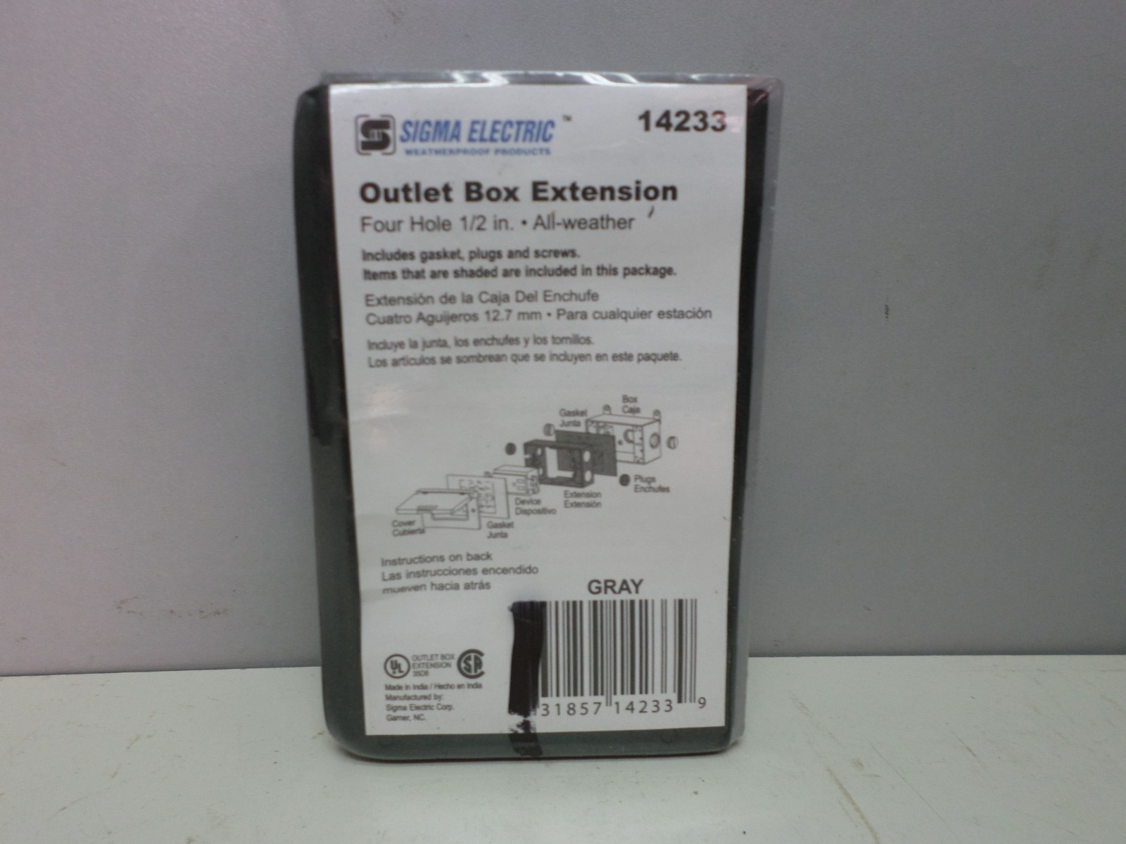 Sigma 14233 Four Hole ½" 12.7mm All-Weather Outlet Box Extension - Gray ...
