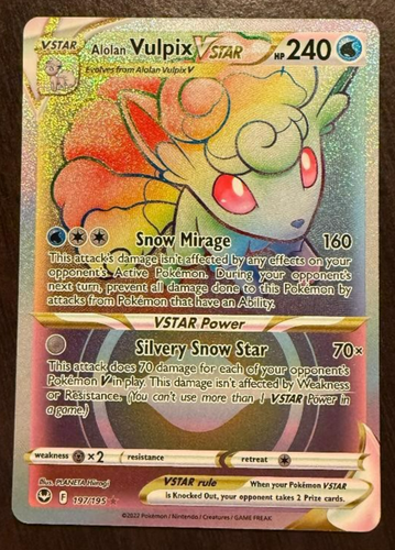 Alolan Vulpix Vstar #197 Rainbow Illustration Rare Pokemon Card Silver ...