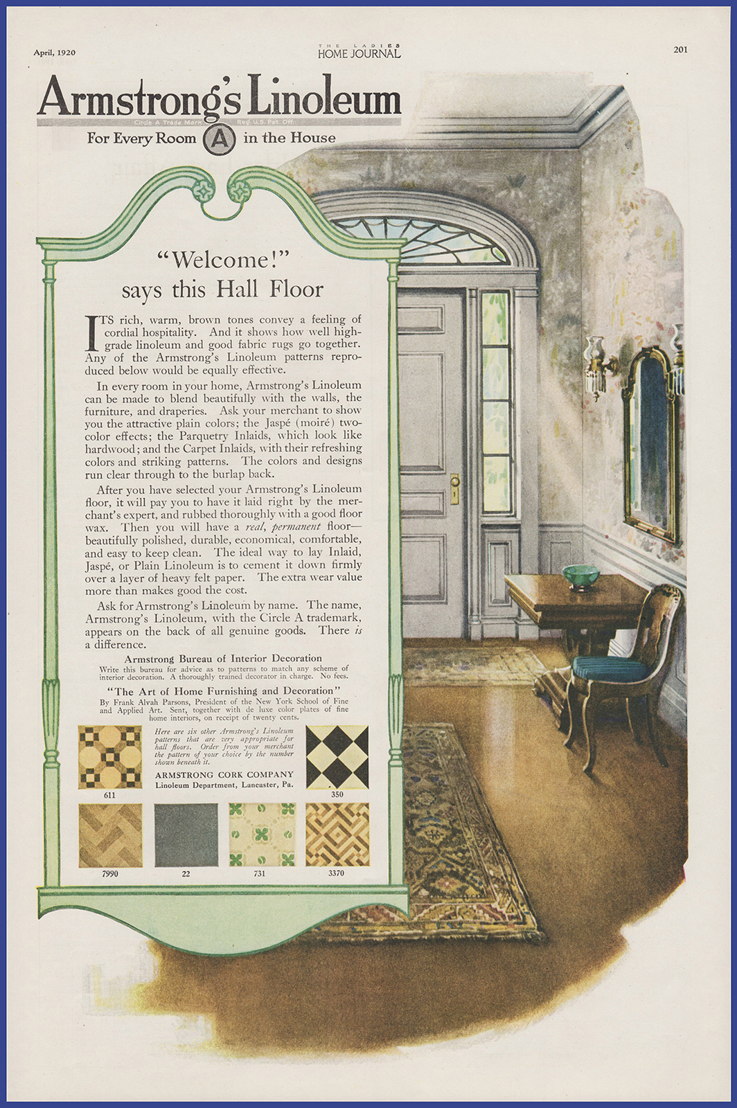 Vintage 1920 ARMSTRONG'S LINOLEUM Flooring Home Décor Ephemera 20's ...