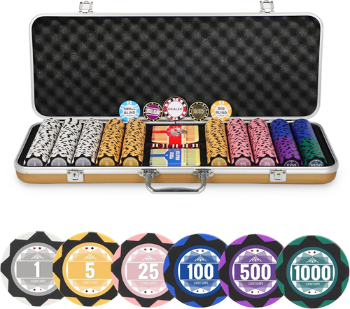 Poker Chip Set with Denominations 500 PCS with 14 Gram Numbered Clay ...