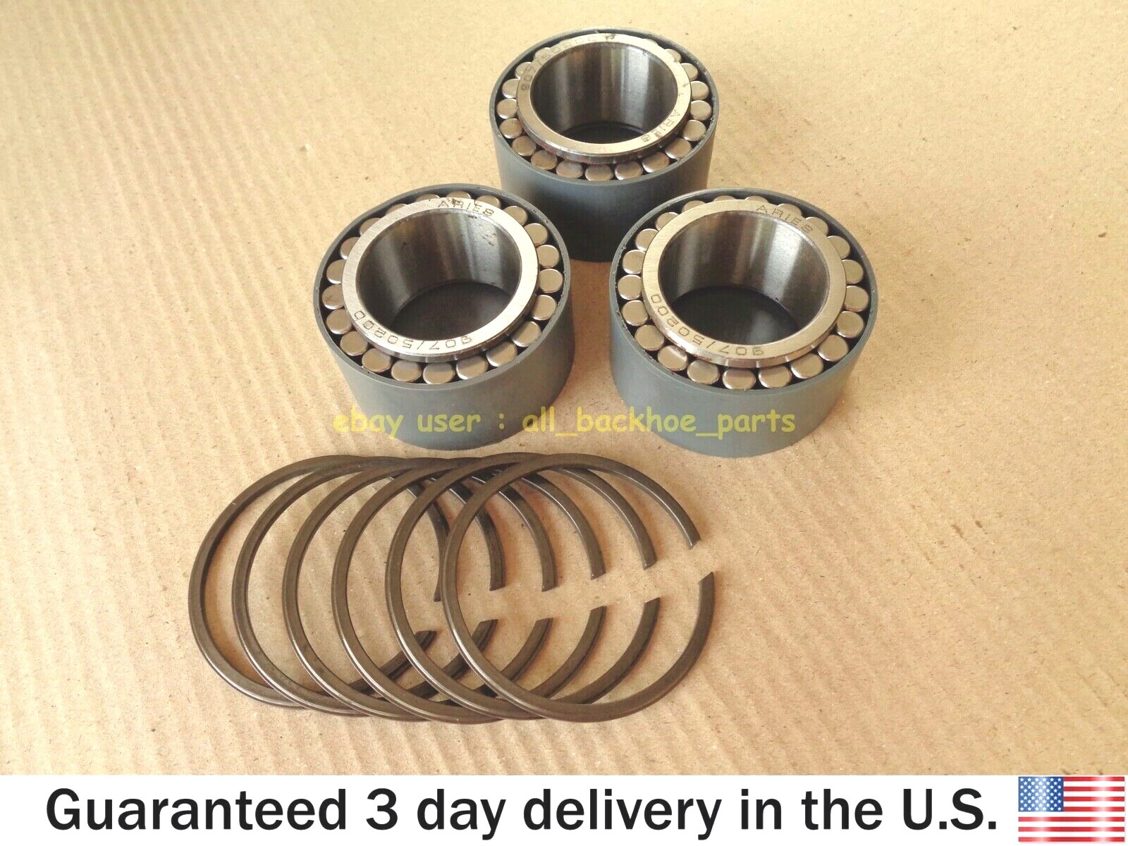 JCB BACKHOE- HUB ROLLER BEARING W. CIRCLIPS, 3 SETS (PART# 907/50200 ...