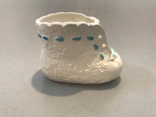 Vintage baby bootie planter, Lefton boot planter, baby boy gift, cute ...