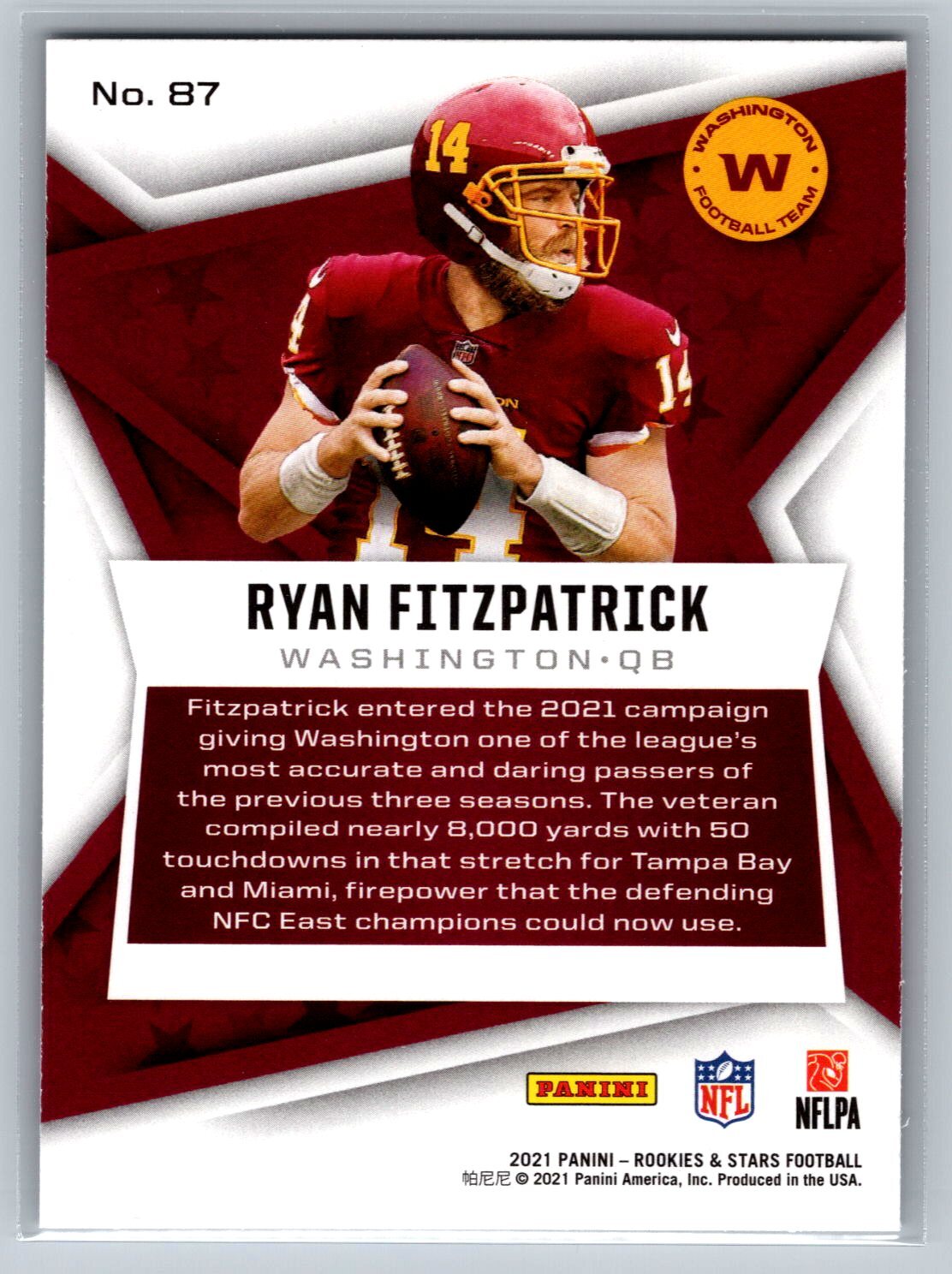 2021 Panini Rookies & Stars #87 Ryan Fitzpatrick Washington Football ...