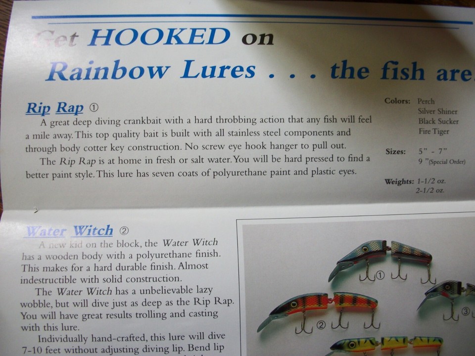 (3) VINTAGE WOOD RIP RAP RAINBOW LURES 6-1/2" PIKE BASS MUSKY SALMON ...