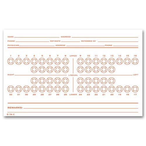 D74C.1 Dental Exam Card File Record Numbered Teeth System C 5 x 8" QTY ...