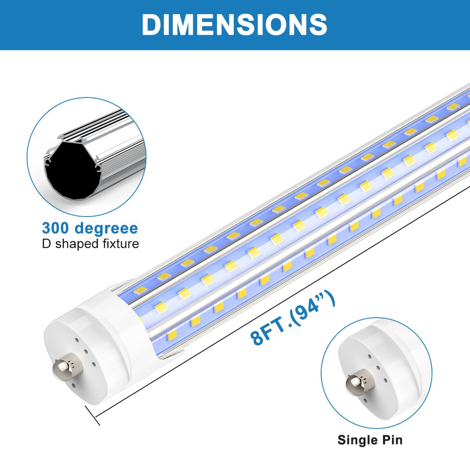 120W T8 8FT LED Shop Light Bulbs FA8 Single Pin 8' LED Garage Lights ...