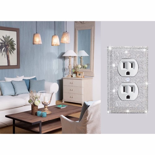 4 Pcs Outlet Covers Shiny Silver Rhinestones Wall Plate 1 Gang Toggle ...