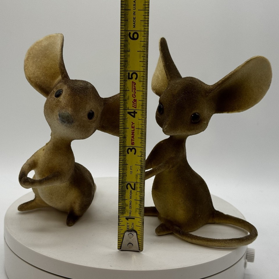 TWO Big Ear Kitschy Flocked Rare Mice Mouse PAIR 6”+ Vtg 1960's Hong ...