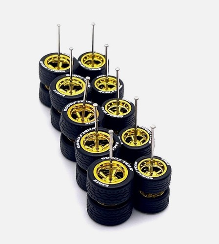 5x Gold Elect Cragar 11/13mm Wheels w/ Lettered Rubber Tires for 1/64 ...