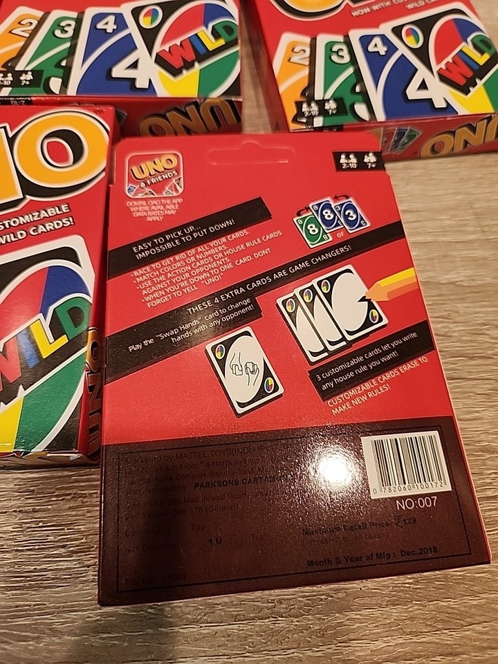 5 Packs Of UNO Card Game 2018 GET WILD w/Customizable Wild Cards! Ages ...