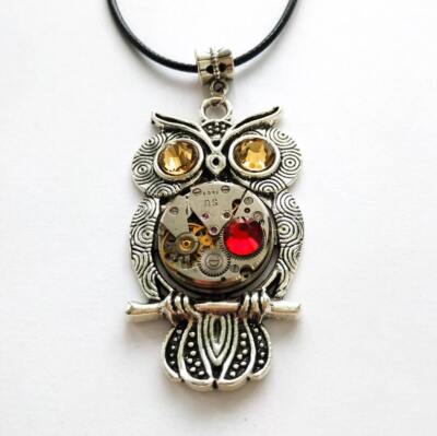 Owl jewelry Watch movement Fantasy Bird Heart necklace Totem Talisman ...