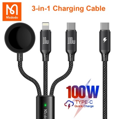 Mcdodo 100W 3 in 1 PD USB C to iPhone Wireless Charging Cable For ...