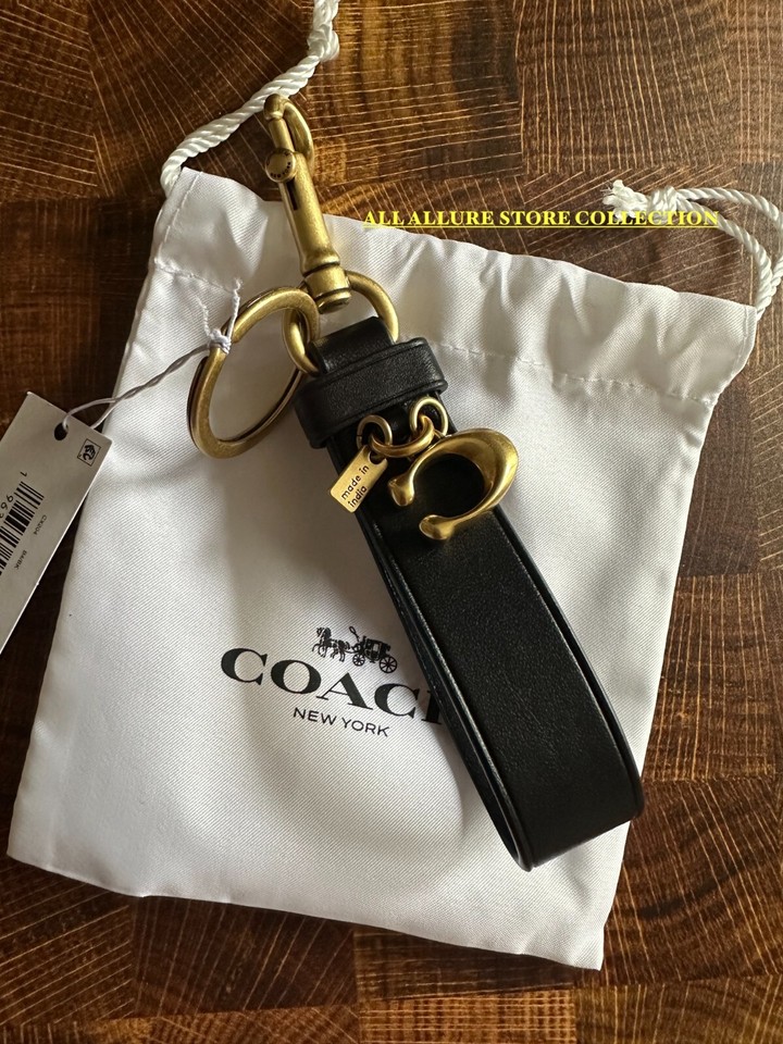 NWT COACH LEATHER RIVET LOOP BAG CHARM KEY RING LOOP CX204 black | eBay