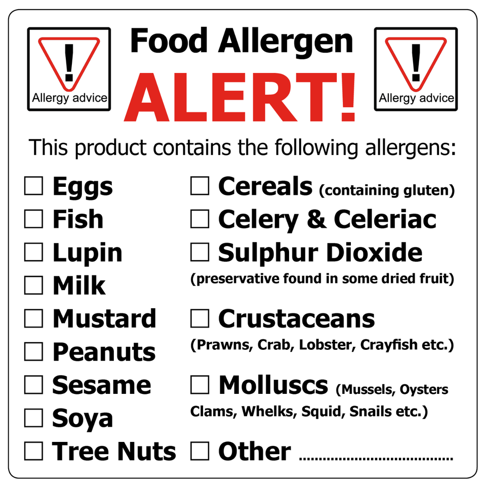 Food Allergy & Allergen Advice / Alert Warning Stickers - A Choice Of ...