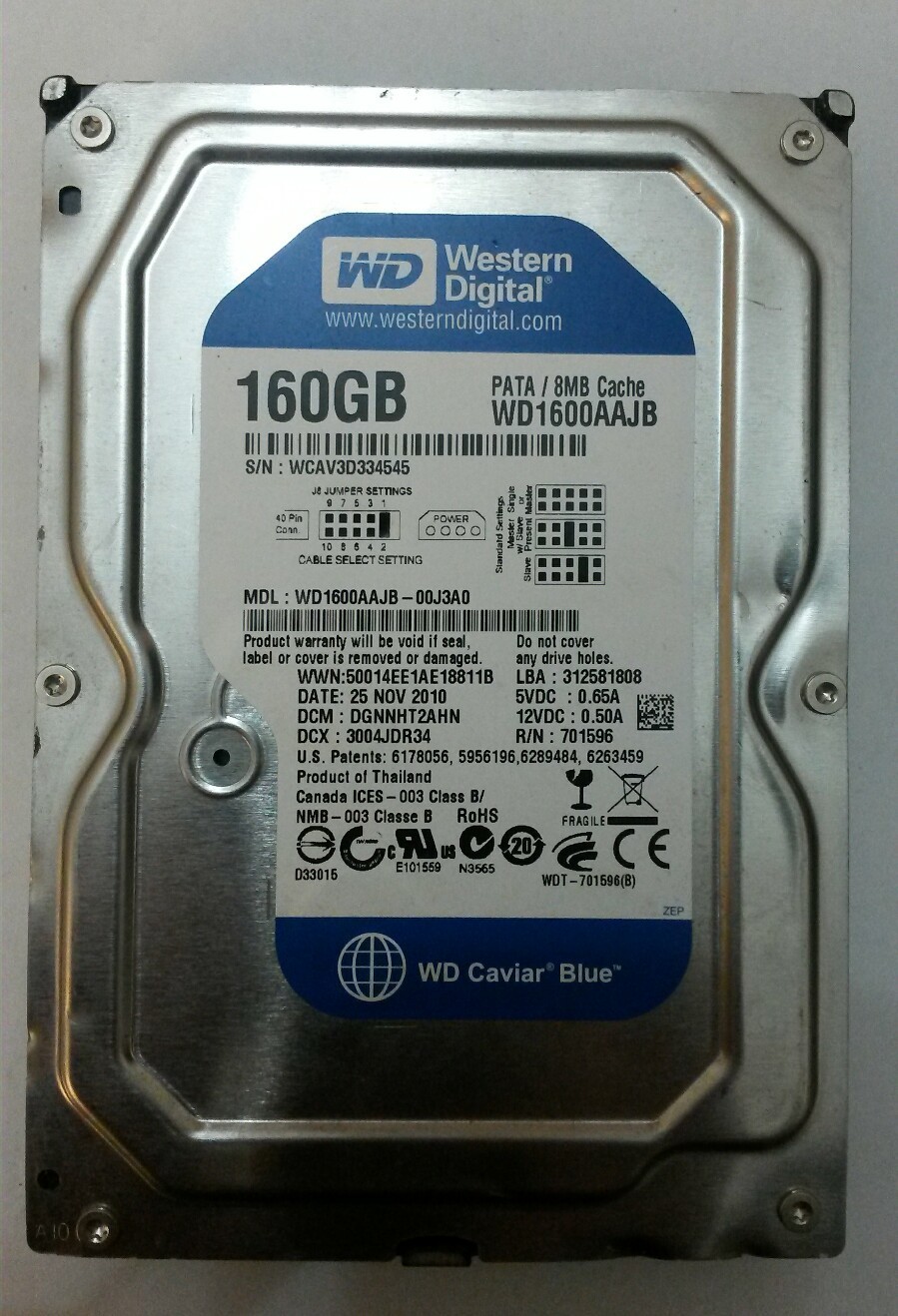 WD1600AAJB-00J3A0 IDE BOARD ONLY:2060-701596-001 REV.A DCM:DGNNHT2AHN ...