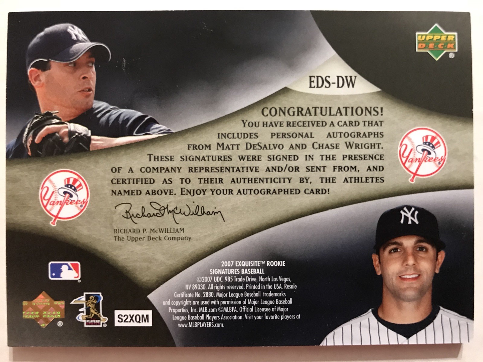UPPER DECK EXQUISITE ROOKIE SIGNATURES GOLD MATT DESALVO CHASE WRIGHT ...