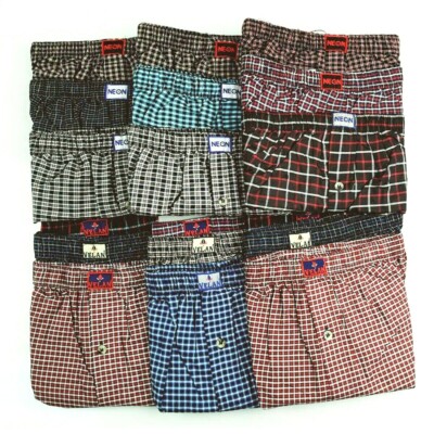 6 Pack Mens Premium Boxers 100% Cotton Underwear Trunk Plaid Shorts ...