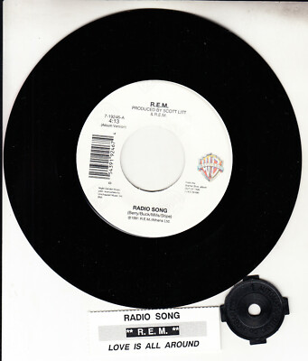 R.E.M. (REM) Radio Song 7" 45 rpm vinyl record + juke box title strip ...
