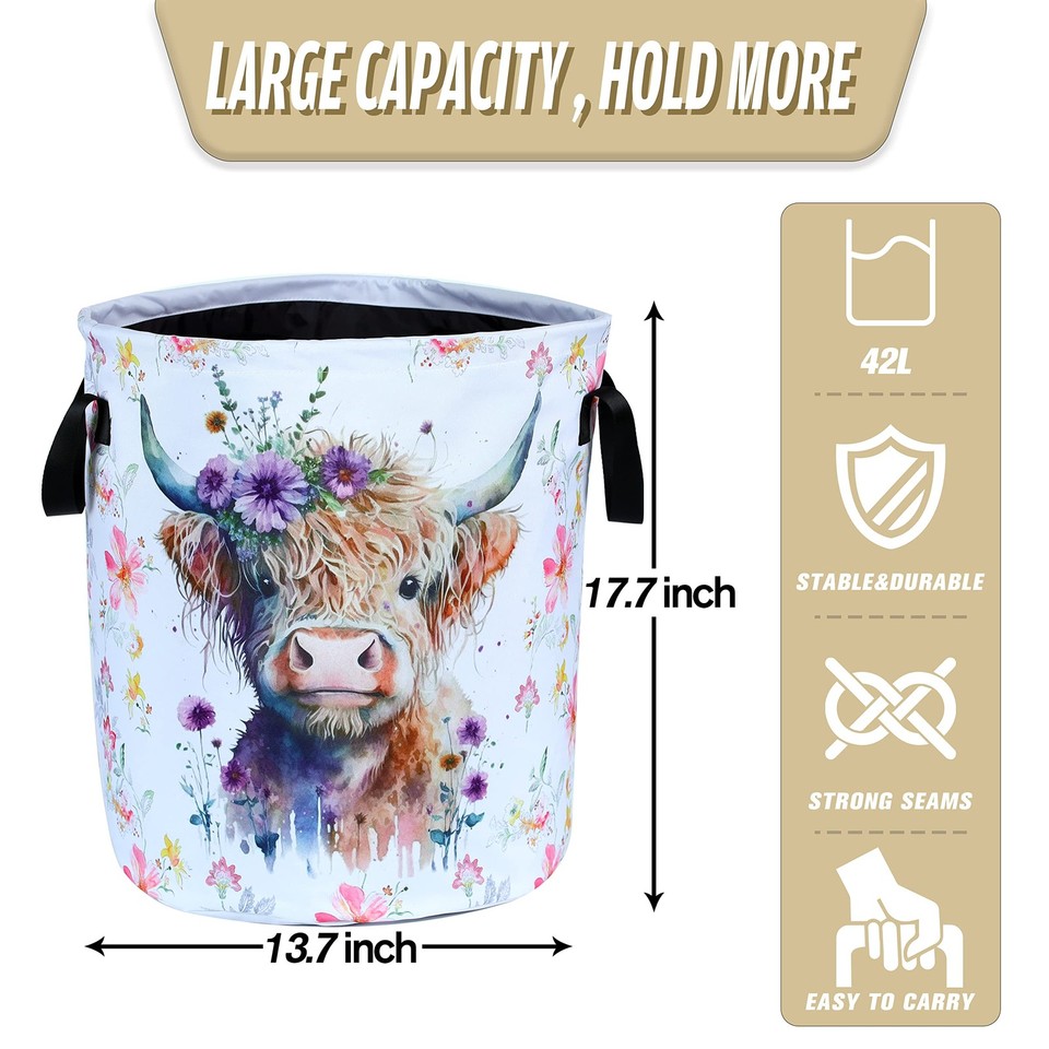 Highland Cow Laundry Basket Foldable Waterproof Oxford Cloth Funny Tote ...