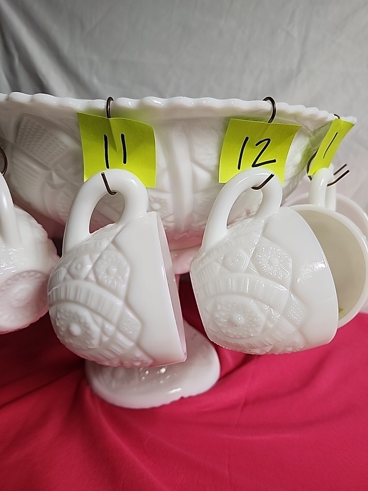 1950’s Thatcher McKee White Milk Glass Punch Bowl Concord 28pc set W ...