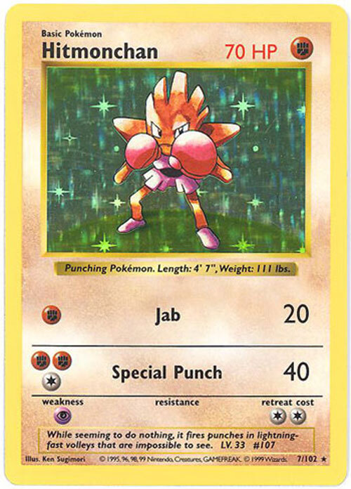 Pokemon Card - Base 7/102 - HITMONCHAN (holo-foil) **Shadowless ...