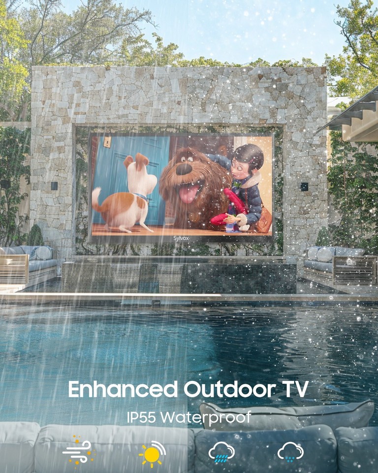SYLVOX 55'' Outdoor smart TV IP55 weatherproof App store 2000 nits for ...