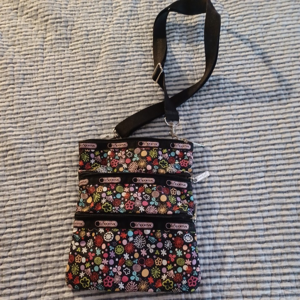 Le SportSac Crossbody Triple Zip Bag Floral | eBay