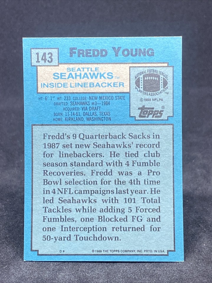 FREDD YOUNG ALL PRO 1988 Topps NFL Football #143 SEAHAWKS | eBay