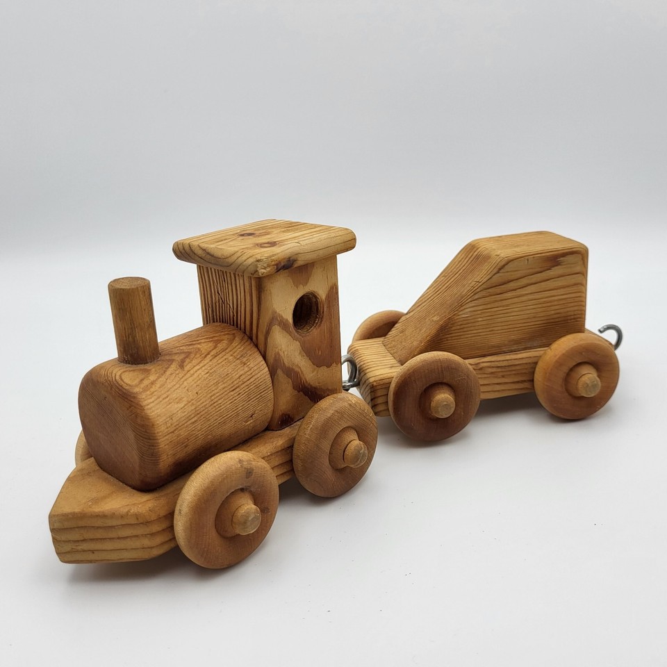 Handcrafted Wooden Train Engine with Car (2 pieces) Wood Stain Finish ...