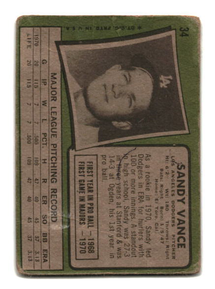 1971 Topps #34 Sandy Vance | eBay