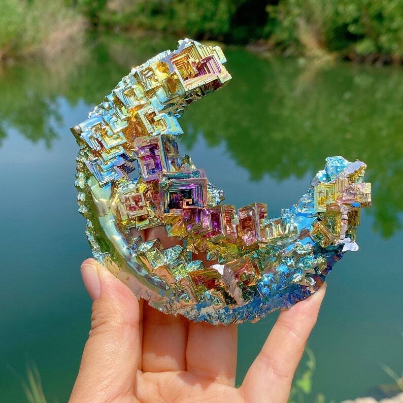 Rainbow Bismuth Ore Moon,Titanium Rainbow Bismuth Ore Crystal Moon ...