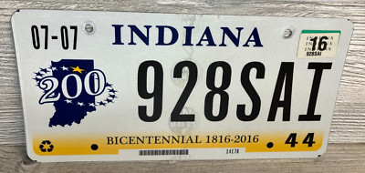 2016 Expired Indiana 44 928SAI Metal License Plate | eBay