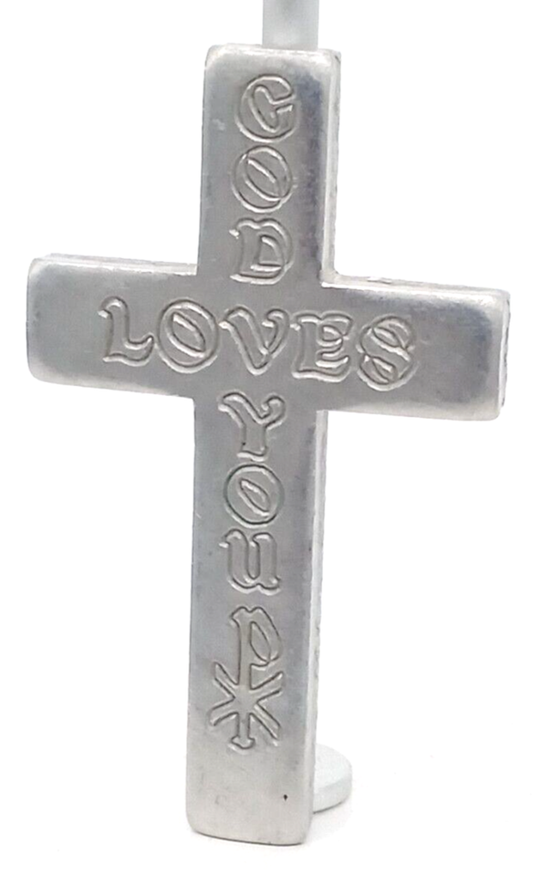 Cross Engraved God Loves You Silver Tone Metal Pocket Christian ...