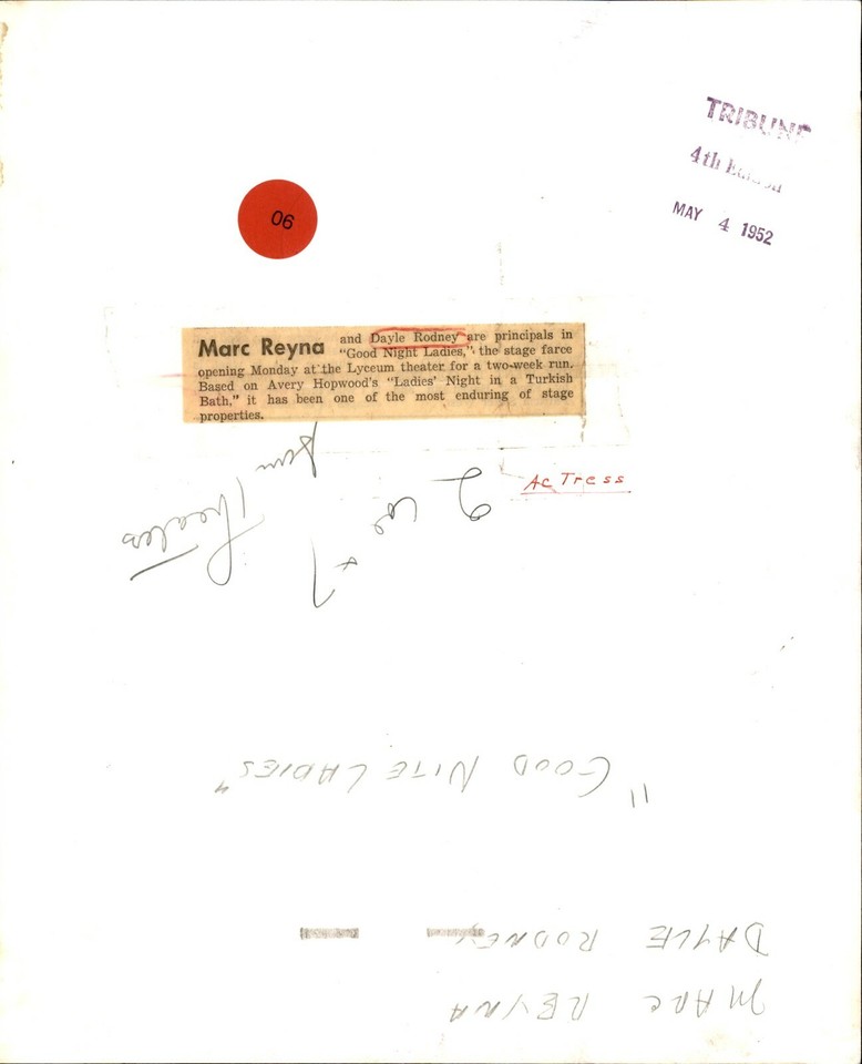 LG936 1952 Original Photo MARC REYNA DAYLE RODNEY Good Night Ladies ...