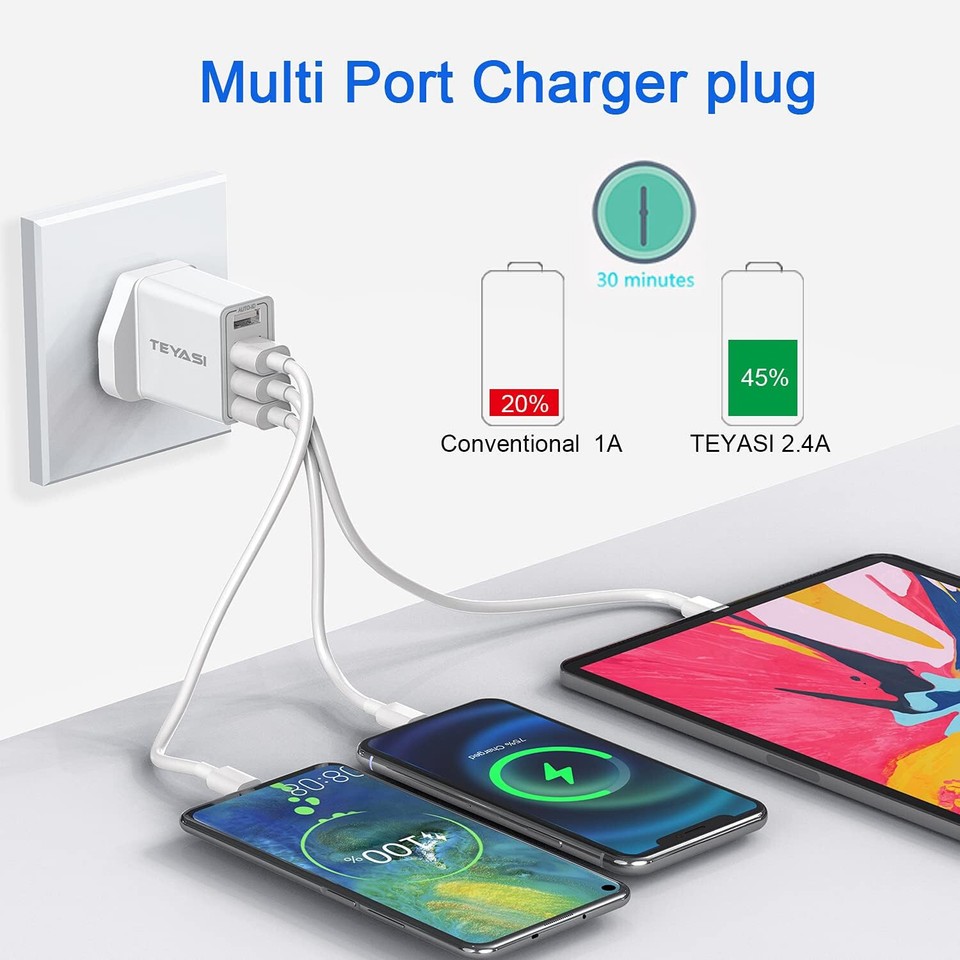 USB Plug Adaptor UK,Multi USB Charger Plug UK 4 Port 3 Pin USB fast ...