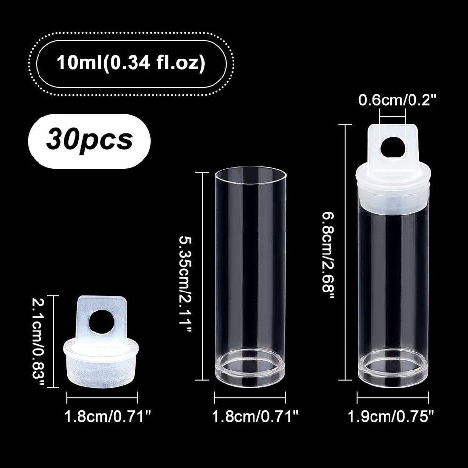 30pcs Clear Tube Bead Containers, Plastic Storage Tubes with Caps8141 ...