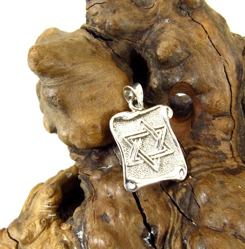 Solid 925 Sterling Silver Hebrew Star of David on Scrolls Pendant ...