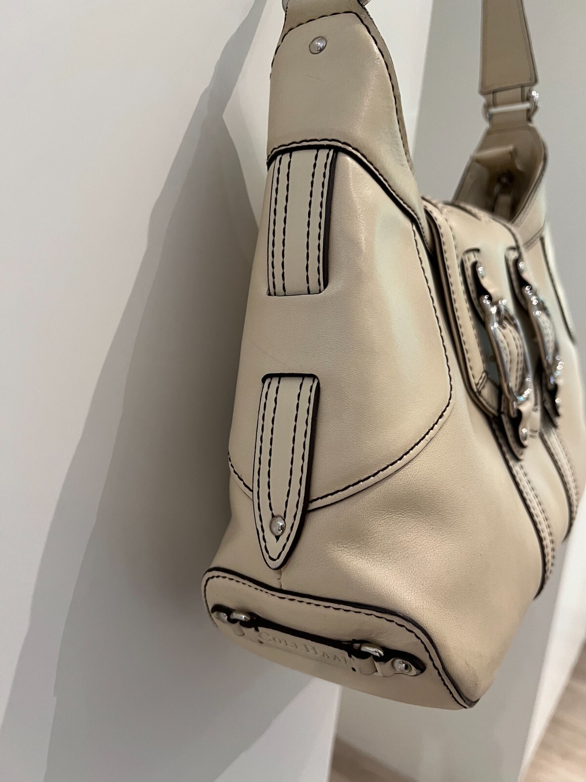 Cole Haan Ivory Trinity Leather Shoulder Bag Purse Silver Hardware ...