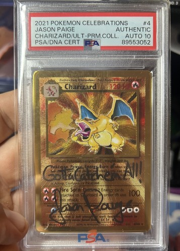PSA 10 AUTOJason Paige SIGNED CHARIZARD GOLD METAL 2021 Pokemon ...
