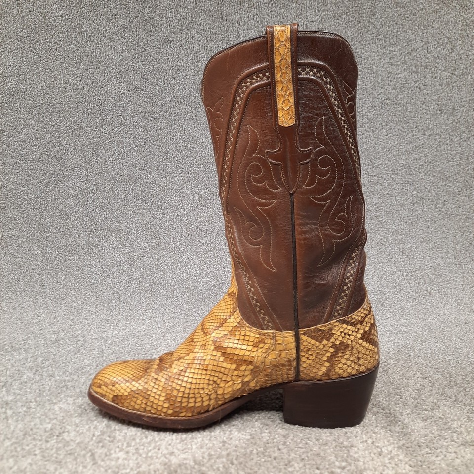 VINTAGE LUCCHESE MENS COWBOY BOOTS EXOTIC SNAKESKIN SIZE 8 D FRENCH TOE ...