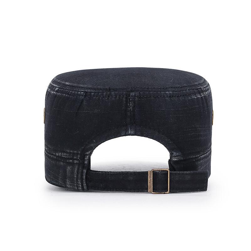 Classic Vintage Washed cotton Military Cap Flat Top Mens Adjustable ...